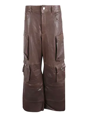 FERMAS.CLUB Leather Cargo Trousers - Brown