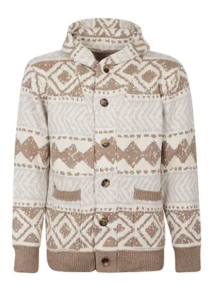 TOOCO Tooco Ethnic Print Shawl Cardigan Beige