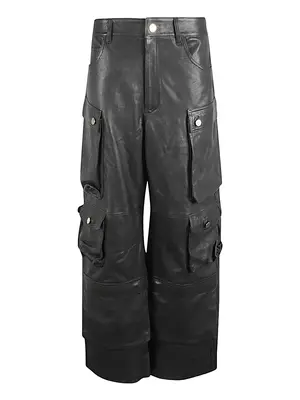 FERMAS.CLUB Leather Cargo Trousers - Black