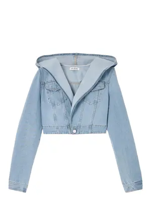 Alaïa Cropped Denim Jacket With Hood - Blue
