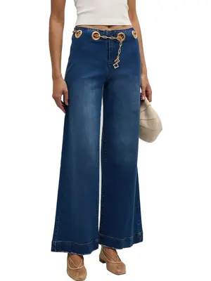 Cult Gaia Sydney Belted Wide-leg Denim Pants - Rinse Wash