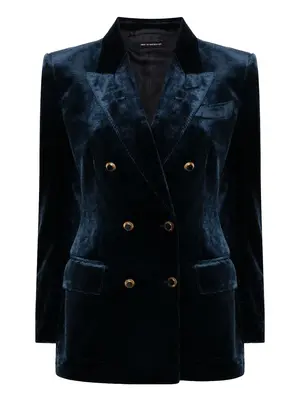 TOM FORD Velvet Double-breasted Blazer - Blue