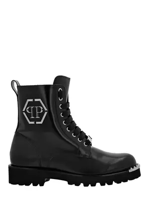Philipp Plein Logo-plaque Lace-up Boots - Black