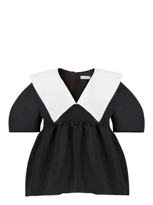 Nina Ricci Taffeta V-neck Top - Black