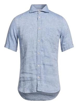 GLANSHIRT Man Shirt Green Size 15 ½ Linen Light Blue