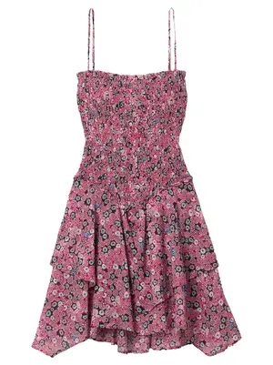 Isabel Marant Anka Shirred Tiered Printed Mini Dress - Pink