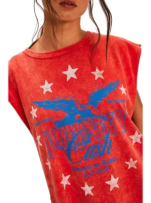 Daydreamer Johnny Cash Muscle Tank Top - Red Acid Wash