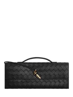 BOTTEGA  VENETA Intrecciato Leather Top Handle Clutch - Black