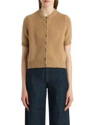 Khaite The Nora Short Sleeve Cashmere Cardigan - Biscotti