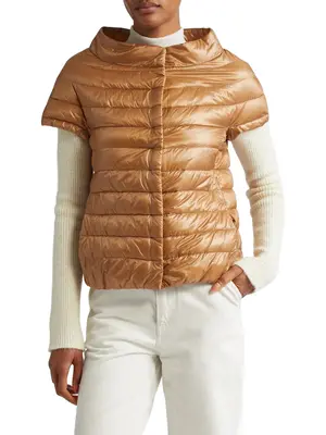 Herno Herno Emilia Cap-Sleeve Quilted Down Jacket Camel