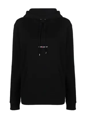 Saint Laurent Logo Cotton Hoodie - Black