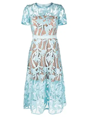 SELF-PORTRAIT Lace Midi Dress - Clear Blue