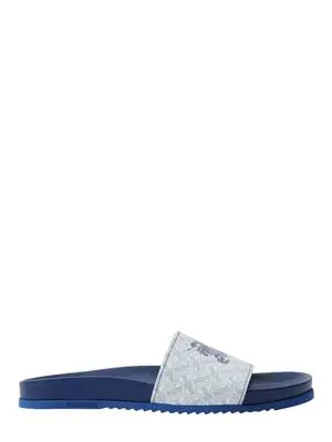 Burberry Monogram Print Leather Slides - Blue