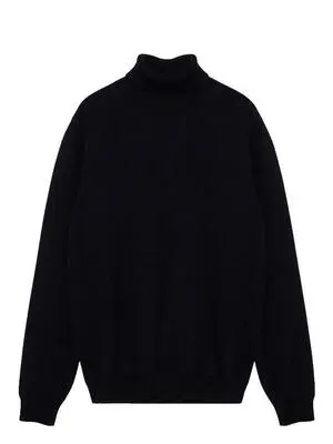 ROBERTO COLLINA Navy Merino Wool Turtleneck Pullover - Blue