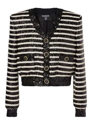 Balmain Sequined Striped Jacket - Black