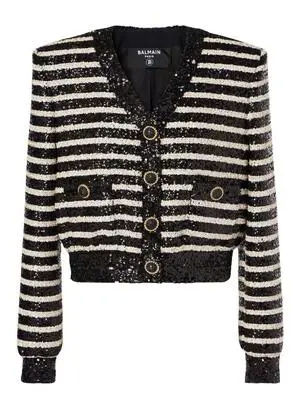 Balmain Sequined Striped Jacket - Black
