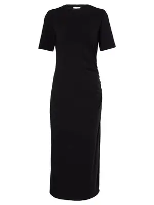 Vince Gathered Cotton-blend Midi Dress - Black