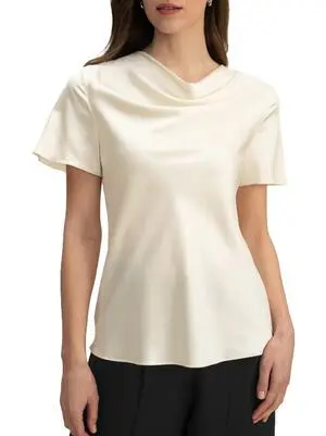Lilysilk Cowl Neck Short Sleeves Silk T-shirt - Lily White