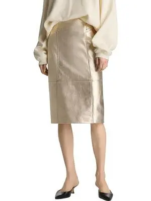 St. John Metallic Leather Skirt - Champagne