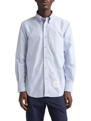 Thom Browne Straight Fit Cotton Oxford Button-down Shirt - Light Blue