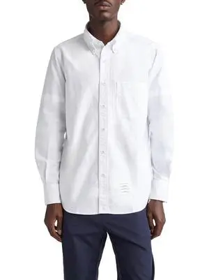Thom Browne Straight Fit Cotton Oxford Button-down Shirt - White