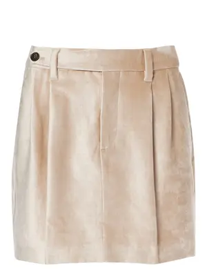 Brunello Cucinelli Cotton-blend Velvet Miniskirt - Beige