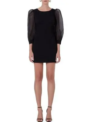Endless Rose Organza Balloon Sleeve Minidress - Black