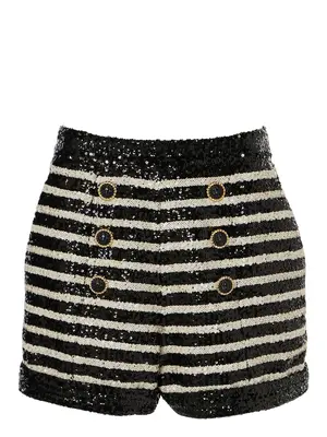Balmain Sequined Striped Shorts - Black