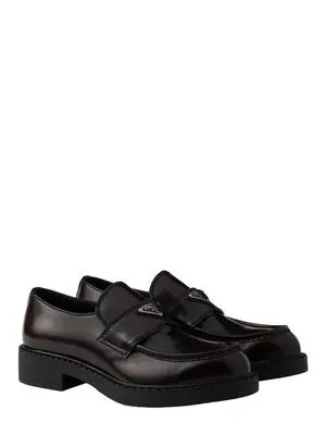 Prada Chocolate Brushed Leather Loafers - Sienna