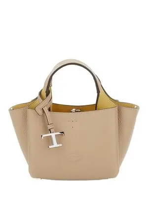 TOD'S Tod's Small Grained Leather Handbag With Flared Design And Charm Beige