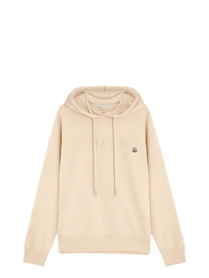 Moncler Logo Cotton Hoodie - Cream