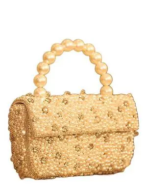 Anthropologie Fiona Beaded Bag With Pearl Strap - Ivory