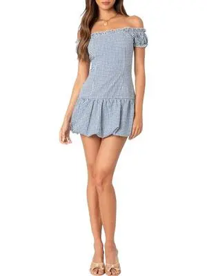 EDIKTED Gingham Mini Dress - Blue-and-white