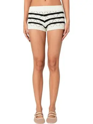 EDIKTED Galia Stripe Knit Sweater Shorts - Cream-and-black