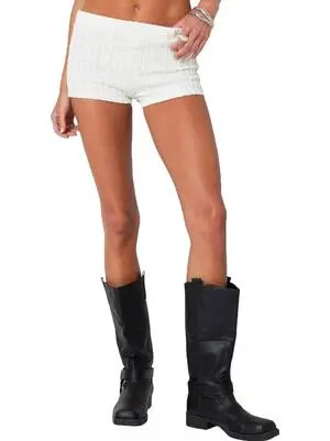 EDIKTED Phoebe Textured Knit Shorts - White