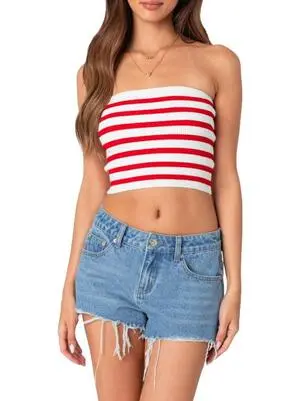 EDIKTED Lexi Stripe Rib Tube Top - Red