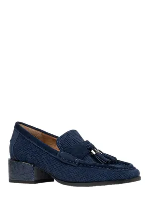 DONALD PLINER Donald Pliner Moc-Toe Suede Loafer Navy