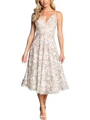 Dress The Population Elisa Embroidered Midi Dress - White/gold