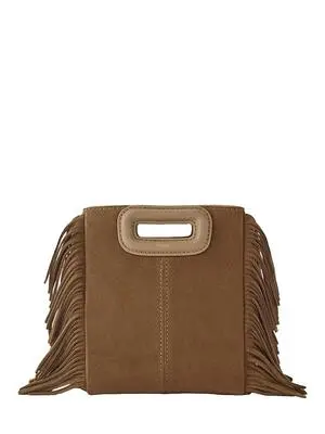 Maje Mini Fringe Suede Crossbody Bag - Camel