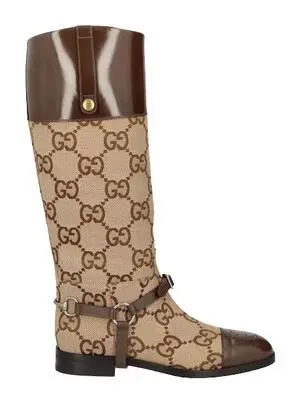 Gucci Gg Round Toe Knee High Boots - Beige/brown