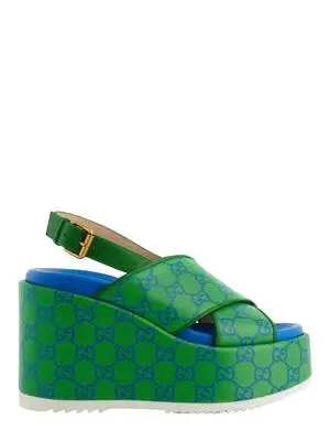 Gucci Gg Supreme Platform Sandals - Green/blue