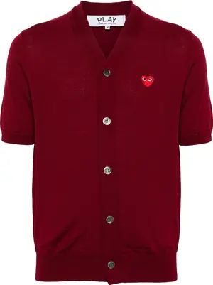 Play Comme Des Garcon V-neck Wool Cardigan - Red