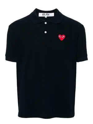 Play Comme Des Garcon Heart-patch Cotton Polo Shirt Blue