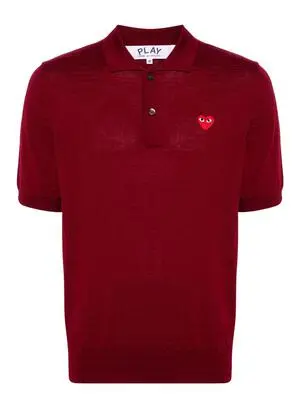 Play Comme Des Garcon Heart-patch Wool Polo Shirt Red