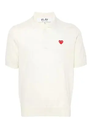 Play Comme Des Garcon Heart-patch Wool Polo Shirt White