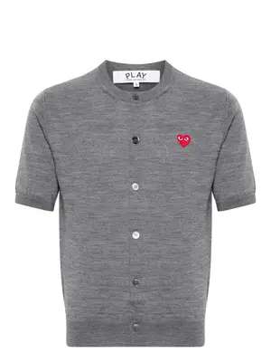 Play Comme Des Garcon Heart-patch Wool Cardigan - Grey