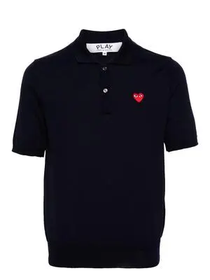 Play Comme Des Garcon Heart-patch Wool Polo Shirt Blue