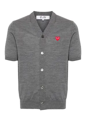 Play Comme Des Garcon Heart Patch Wool Cardigan - Grey