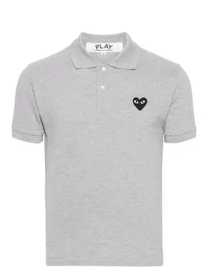 Play Comme Des Garcon Heart-patch Piqué Polo Shirt Grey