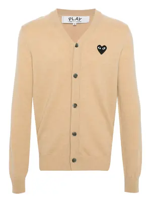 Play Comme Des Garcon Heart Patch Wool Cardigan - Neutrals